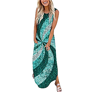 Maxi Dresses for Women 2023 Women Casual Printing Loose Sundress Long Dress Crisscross Sleeveless Split Maxi Dress Mint Green