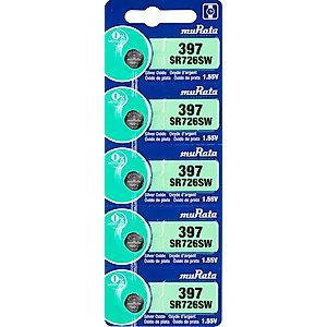 Murata 397 Battery SR726SW 1.55V Silver Oxide Watch Button Cell (5 Batteries)