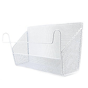 Haoun Bedside Hanging Storage Basket Office Desk Dormitory Iron Mesh Origanizer Caddy for Book Phone Magazine Holder (White)
