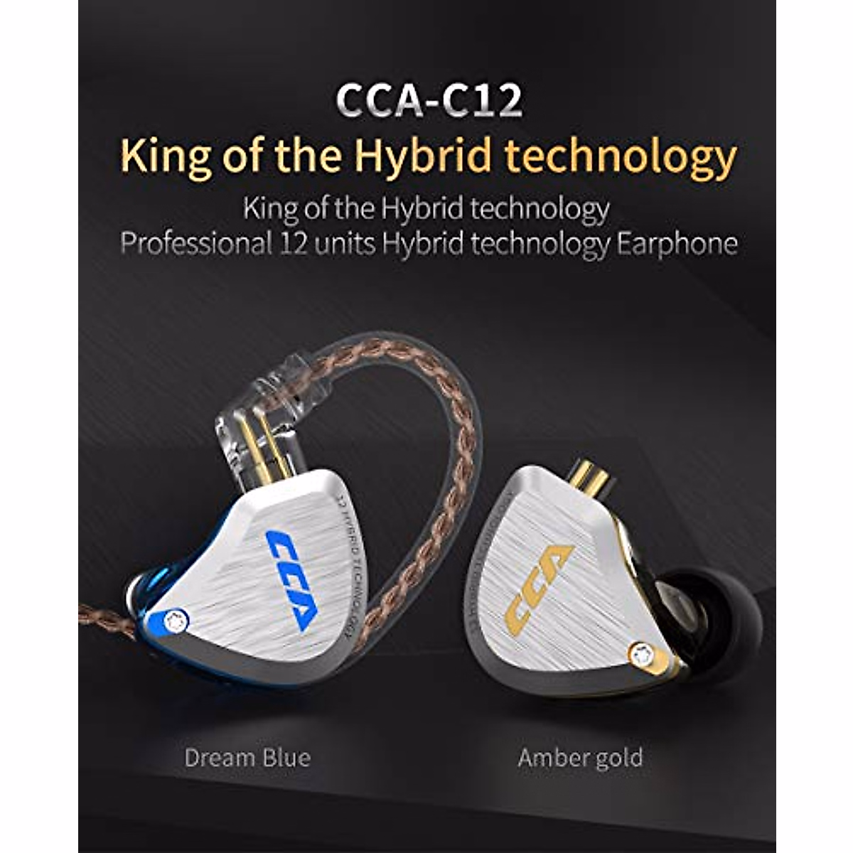 CCA C12 in-Ear Monitors, 5BA+1DD in Ear Earphone Hybrid HiFi Stereo Noise Isolating IEM Wired Earphones/Earbuds/Headphones with Detachable Cable CPin for Musician Audiophile (with Mic, C12 Gold)