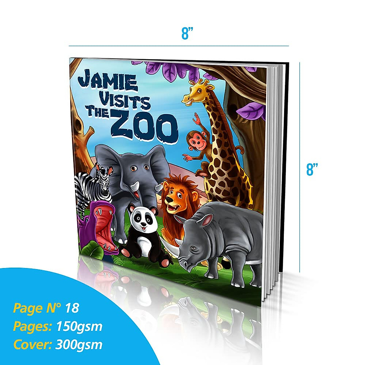 Personalized Story Book by Dinkleboo - Visits The Zoo - for Children Aged 2 to 8 Years Old - A Story About Your Child Going to The Zoo - Soft Cover - Smooth, Glossy Finish (8"x 8")