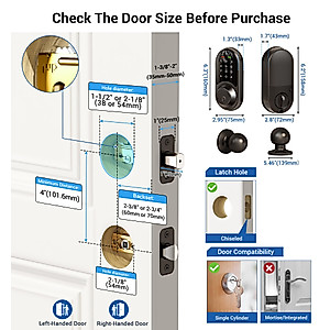 Veise Smart Locks for Front Door, 2 Knob Handle Set, Keyless Entry Deadbolt, App Control, Electronic Touchscreen Digital Keypad, Auto Lock, Easy Installation, IP54 Waterproof, Matte Black