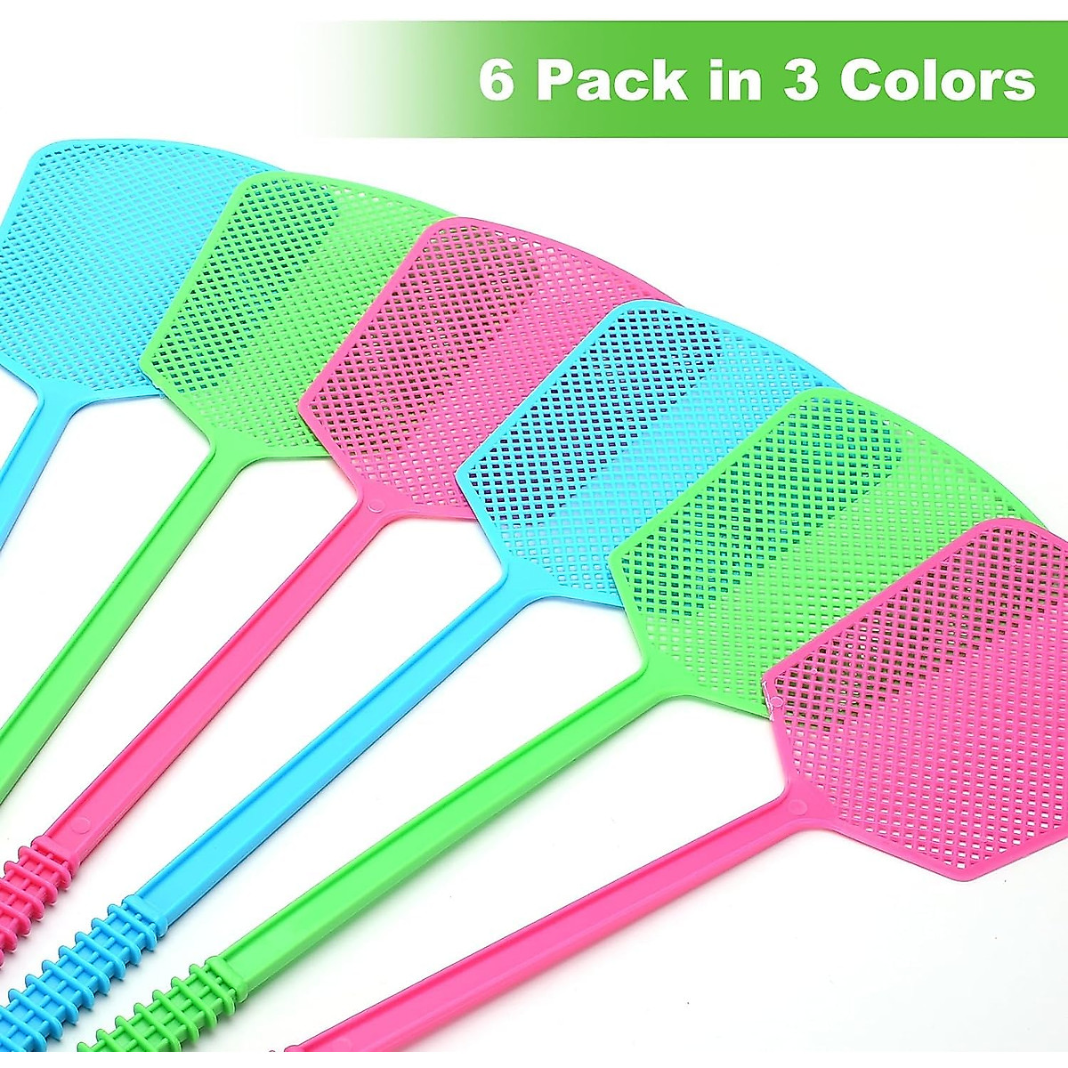 Multi-Pack Plastic Fly Swatters,Manual Colorful Flyswatters,6 Pack Heavy Duty Fly Killer,Work for Indoor,Garden,Office