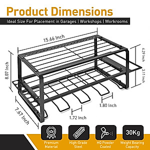 MoDinzo Power Tool Organizer, Alloy Steel Tool Storage Rack, Wall Mounted, 3 Layer Floating Shelf, 4 Drill Slots, Black