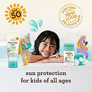 Aveeno Kids Continuous Protection Zinc Oxide Mineral Sunscreen Lotion for Children's Sensitive Skin with Broad Spectrum SPF 50, Tear-Free, Sweat- & Water-Resistant, Non-Greasy, 3 fl. oz