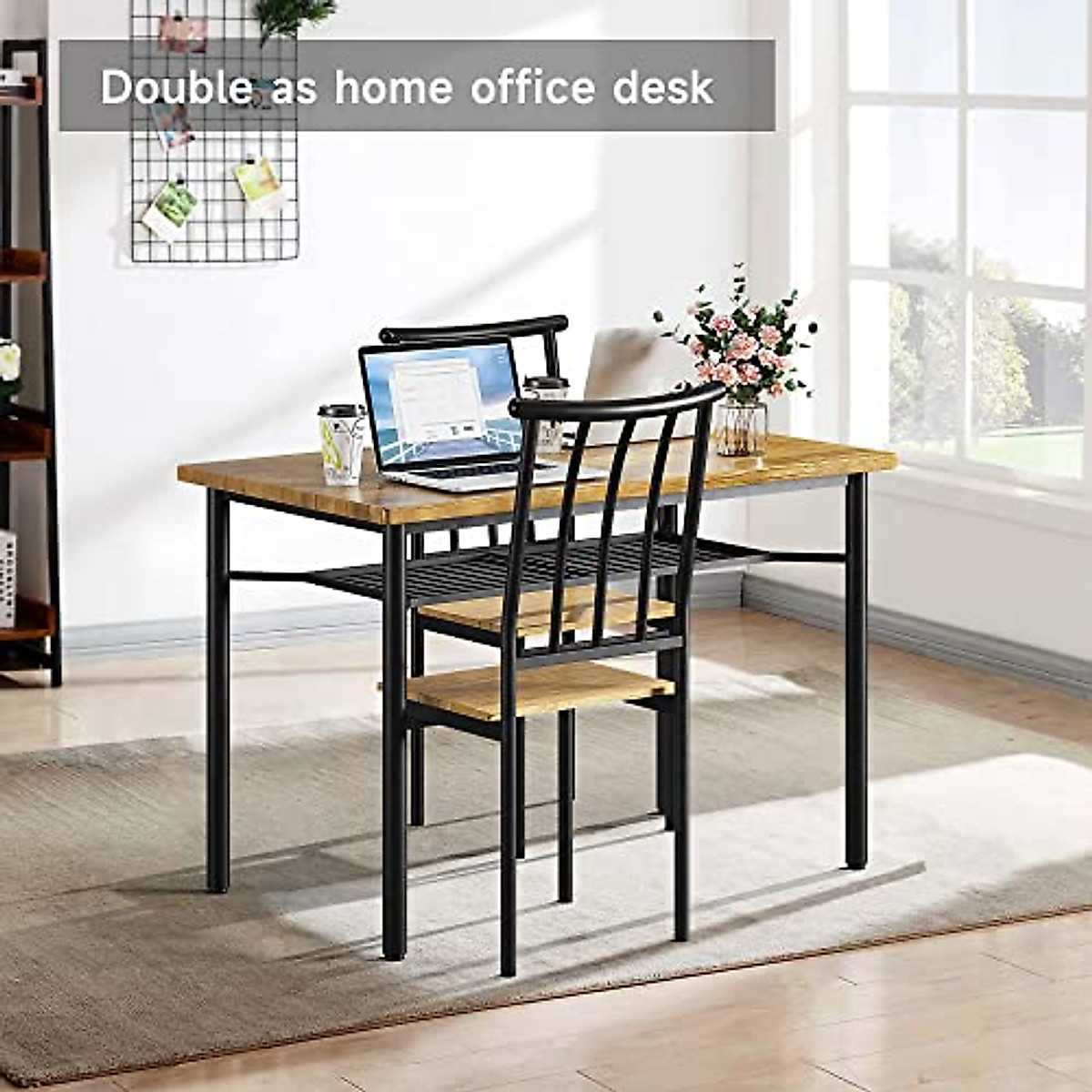 Amyove Dining Room Set for 4 Kitchen Table and Chairs for 4 with Storage Rack, Rustic