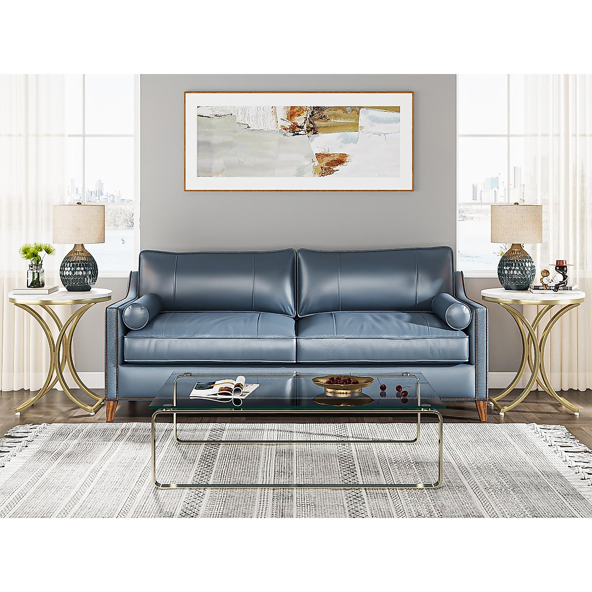 Tribesigns Small Round Sofa Side Table Set of 2, Contemporary Round Coffee Table, Accent Bedside Table (Faux Marble)