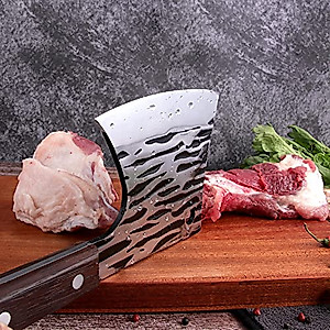 Fubinaty Meat Cleaver Chopping Bone Knife Handmade Forged Chef Knife Heavy Duty Kitchen Cooking knives High Carbon Steel Butcher Knife with Wenge Wood Handle for Home, Kitchen, Restaurant