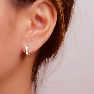 Small Silver Hoop Earrings for Women : 14k White Gold Plated Hypoallergenic Tiny Cartilage Huggie Girls Ear Jewelry