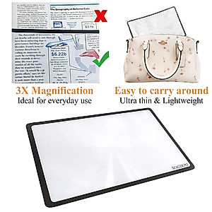 MAGDEPO Page Magnifying Sheet 3X Lightweight Optical Plastic Fresnel Lens with 3X Card Magnifiers, for Reading Small Prints, Map, Book, Magazine, etc.