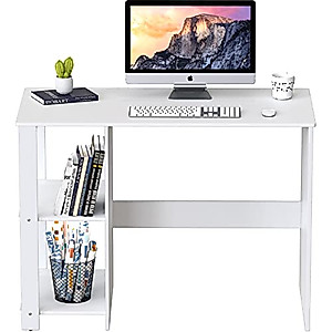 SHW Home Office Computer Desk with Shelves, White