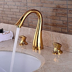 LJGWJD Faucets,Bathroom Sink Vessel Faucet Basin Mixer Tap Three Hole Faucet Hot and Cold Water Faucets Sinks 3-Piece Faucet Band Accessories/Gold