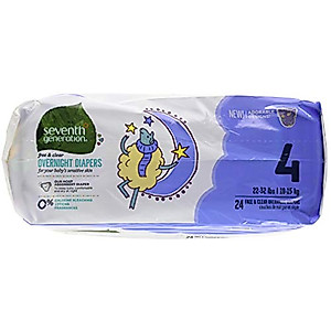 Seventh Generation Baby Overnight Diapers, Free & Clear, Stage 4, 22-32lbs, 24 count (Packaging May Vary)