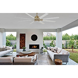 MINKA-AIRE F896-65-SBR/WHF Xtreme H2O 65 Inch DC Motor Outdoor Ceiling Fan with Remote Control in Soft Brass Finish with Flat White Blades
