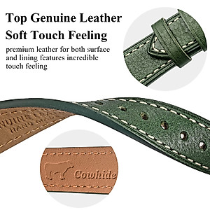 torbollo 22mm Leather Watch Bands, Quick Release Soft Green Watch Strap for Men Genuine Leather Replacement Wrap