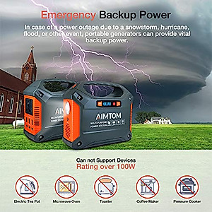 AIMTOM 42000mAh 155Wh Power Station, Emergency Backup Power Supply with Flashlights (Solar Panel Optional), for Camping, Home, CPAP, Travel, Outdoor (110V/ 100W AC Outlet, 3X 12V DC, 3X USB Output)