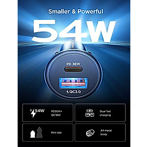 USB C Car Charger 54W iPhone Car Charger Adapter [Mini&Metal] AINOPE USB Car Charger Fast Charge PD36W&QC3.0 Car Phone Charger Fast Charging for iPhone 14 Pro Max Plus 13 12 Samsung S23/22/21 Pixel