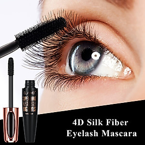 2 Pack Mascara Black Volume and Length, Natural Waterproof Smudge-Proof 4D Silk Fiber Lash Mascara Long-Lasting, Adds Length, Depth & Glamour Effortlessly