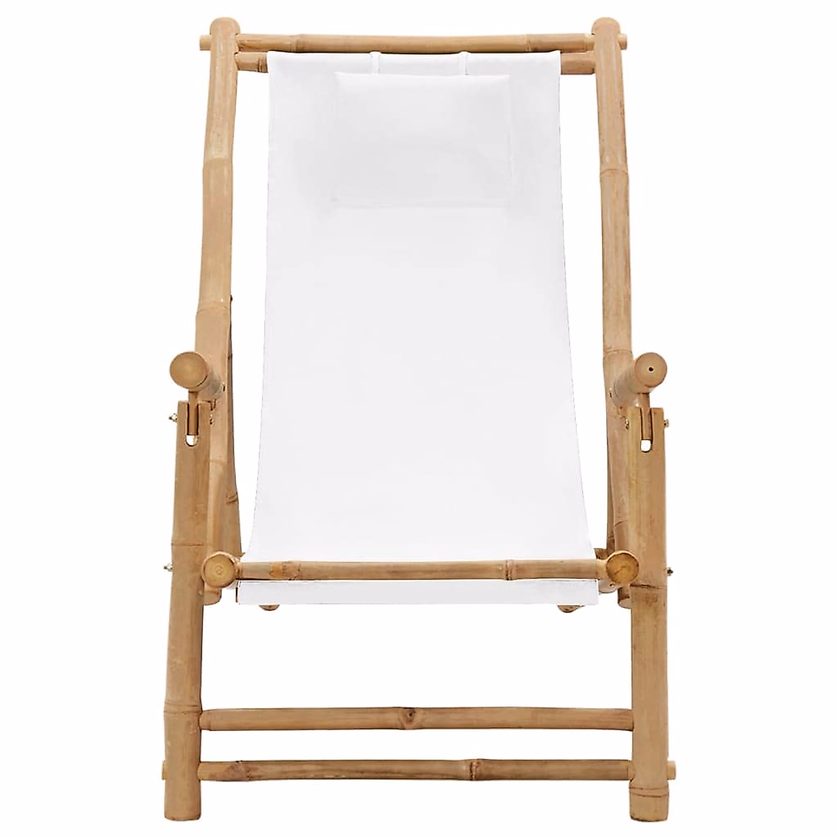 vidaXL Cream White Adjustable Deck Chair - Bamboo and Durable Canvas Material - Foldable Design for Easy Storage - Ideal for Garden, Patio, and Terrace