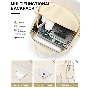 VGOCO Backpack for Women Mens, Casual Travel Daypack,Waterproof Rucksack with laptop compartment Small Lightweight Work Bag for Women Men White