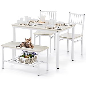 Teraves Dining Table Set/Computer Desk,Kitchen Table with 2 Chairs and a Bench,Table and Chairs 4 Piece Set for Dining Room (Beige, 110CM)