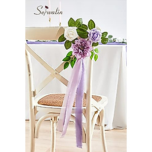 Serwalin 4 Rolls Chiffon Silk Ribbon 1.5" x 7Yd Gauze Frayed Edges Purple Handmade Fringe Ribbons Set for Wedding Invitations, Bridal Bouquets, Gifts Wrapping, DIY Crafts (4 Rolls 28 Yards)