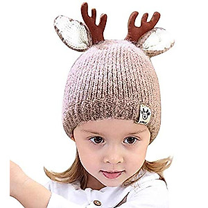 Cute Reindeer Antlers Baby Beanie Soft Warm Crochet Knitted Hat for Toddler Girls Boys Pink
