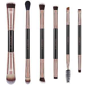 Docolor Double Sided Makeup Brushes, 6Pcs Double Ended Eyeshadow Brush Set Professional Eye Makeup Brushes Set Foundation Eyeshadow Blending Eyebrow Travel Make Up Brushes Kits