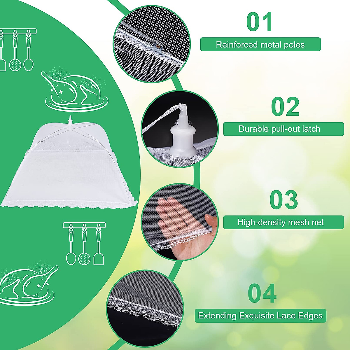 5Pack Food Cover Food Tent,Food Covers for Outside,Pop-Up Mesh Food Covers Tents,Reusable and Collapsible Food Net For Outdoors Picnics Camping Party BBQ,1 Extra Large(40"X24") & 4 Standard (17"X17")