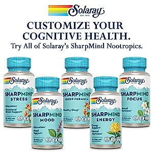 SOLARAY SharpMind Sleep, Nootropic Sleep Aid Formula, Nootropics Brain Support Supplement for a Calm Mood and Healthy Sleep with Slow Release Melatonin 3mg, 60 Day Guarantee, 30 Servings, 30 VegCaps