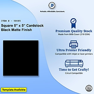 Premium Black Square Cardstock (80lb Cover) - For Greeting Cards, Invitations, Displays & backing (40 Sheets) (5 x 5)