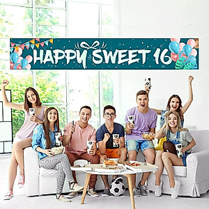 Vlipoeasn Sweet 16 Birthday Decorations for Girls 16th Birthday Banner, Teal Happy Sweet 16 Birthday Decorations, Happy 16th Birthday Yard Sign Sixteen Birthday Decor Photo Prop (9.8x1.6ft) (Teal)