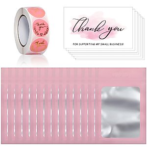 650 PCS Thank Cards & Stickers Set for Supporting My Small Business with Resealable Packaging Bag, Supplies for Shop, Online Retailers, Local Stores and Business Owners