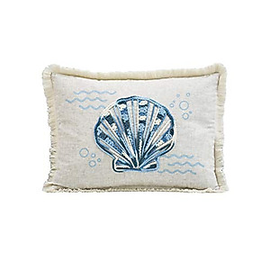 Comfy Hour 13" Polyester Ocean Shell Accent Throw Pillow Lumbar Sofa Cushion for Home Decoration, White Blue, Ocean Voyage Collection
