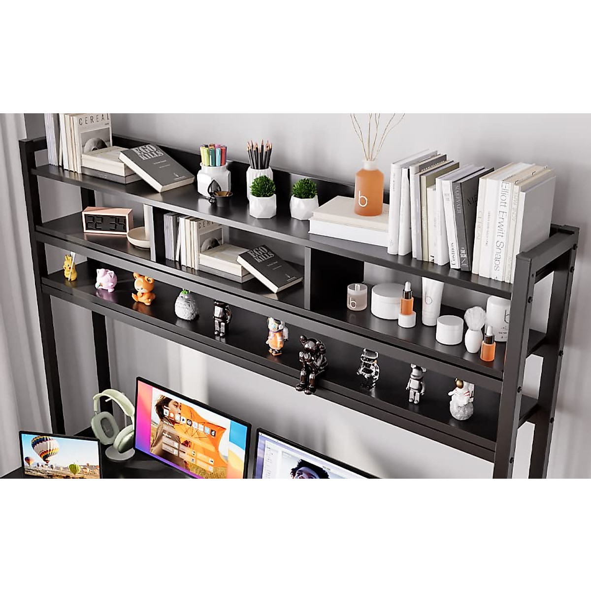 Computer Desk with Hutch Bookshelves, Storage Shelves, Keyboard Tray, Home Office Study Work Desk 53 inch Width, 70 inch High