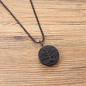 COAI Tree of Life Healing Crystal Black Obsidian Necklace Stainless Steel Box Chain