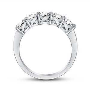 Size - 6 - Solid 925 Sterling Silver 4mm Round Cut Five Stone Anniversary Ring Wedding Band CZ Cubic Zirconia 1.0cttw.