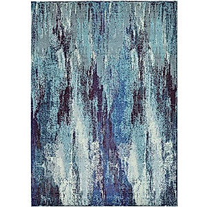 Unique Loom Jardin Collection Colorful, Vibrant, Abstract Watercolor Area Rug, Rectangular 7' 0" x 10' 0", Blue/Gray
