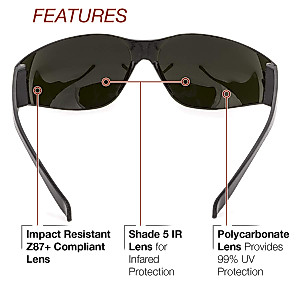 Lincoln Electric Starlite Safety Glasses | Shade / IR 5 | Anti Scratch | K2967-1, Black