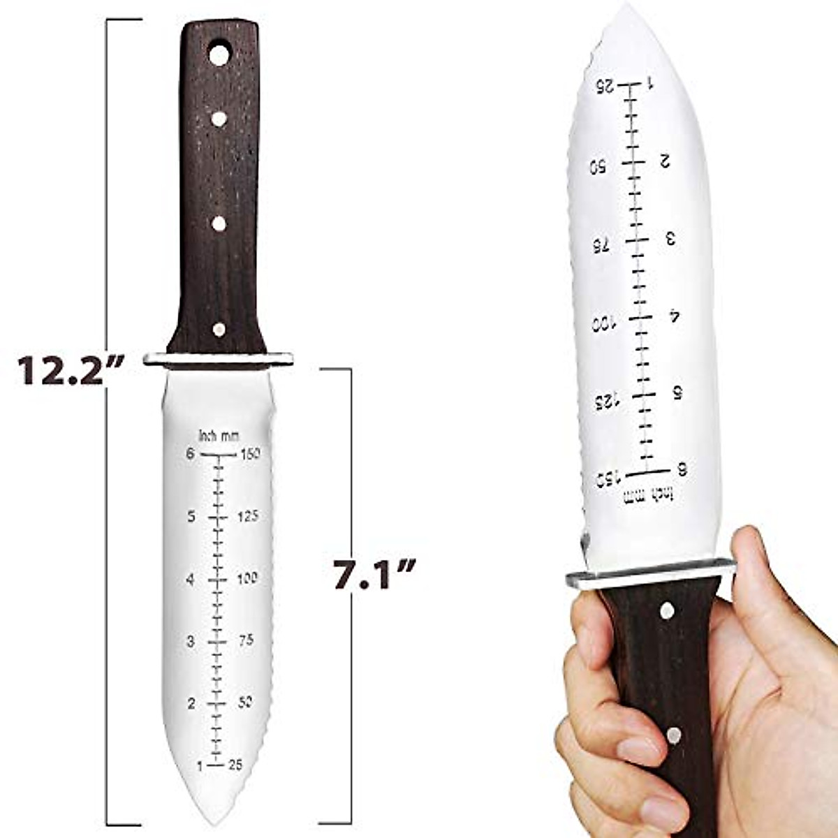 gonicc Professional Hori Hori Garden Knife with Leather Sheath, Protective Handguard, High polished 440 Stainless Steel Blade, Sharpening Stone Included, for Weeding, Digging, Pruning, and Cultivating, Gardening Spades