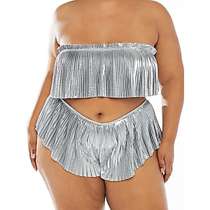 Savage X Fenty, Women's, Pleated Lamé Short with Keyhole, Spaced Out Metallic Silver, 1X