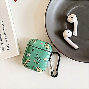 ICI-Rencontrer Compatible with Earbuds Case Airpods 1 & 2, Cute Dinosaur Family Pattern Anti-Scratch Shockproof Wireless Earphone Protector Keychain Green