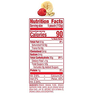 Happy Baby Organics Clearly Crafted Stage 2 Baby Food Bananas Raspberries & Oats, 4 Ounce Pouch Resealable Baby Food Pouches, Fruit & Veggie Puree, Organic Non-GMO Gluten Free Kosher (Pack of 8)