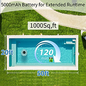 Knocokie Cordless Pool Vacuum Cleaner, Robotic Pool Cleaner, Lasts 120min, Dual-Motor,Smart Navigation and Parking System, LED Indicator, Suitable for Flat Pools Up to 1000 sq. ft 1-year warranty