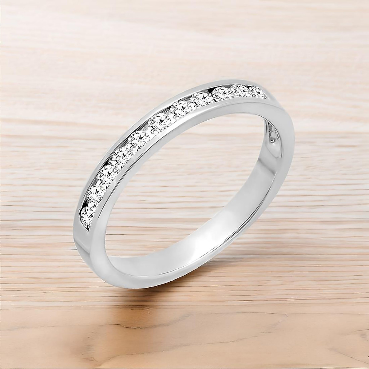 Dazzlingrock Collection 0.45 Carat (Ctw) Round Lab Grown White Diamond Channel Set Stackable Wedding Band for Her in 14K White Gold Size 7.5