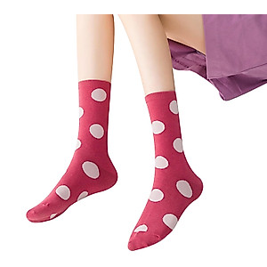 BonjourMrsMr Womens Socks Polka-dot Above Ankle Novel Cute Fun Cotton Frilly Socks for Big Girls 5/6 Pairs