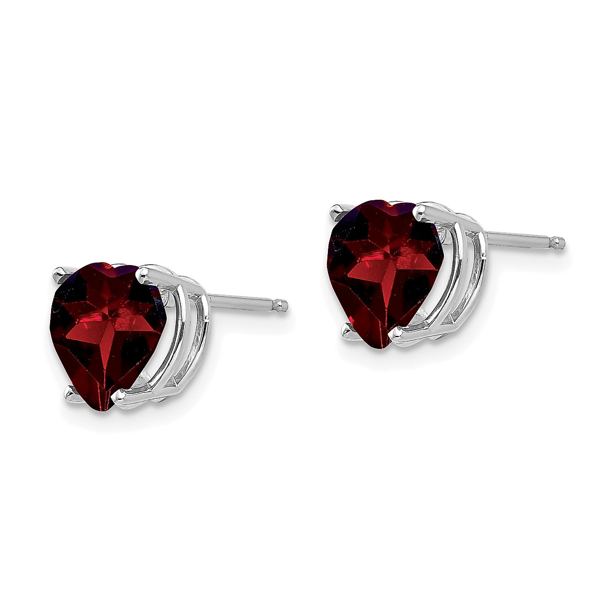 14K Solid White Gold 8mm Heart Red Garnet Studs Gemstone Earrings January Birthstone Jewelry