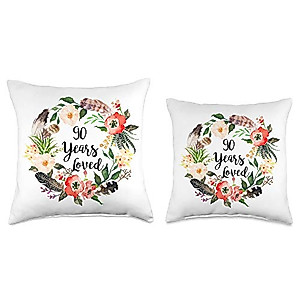 Teelaka Store 90 Years Loved, 90th Birthday Gifts for Women, Grandma Throw Pillow, 16x16, Multicolor