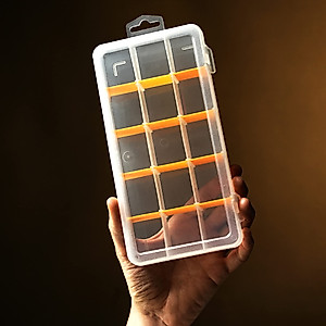 CANOPUS 15-Grid Clear Plastic Compartment Box with Adjustable Dividers, Small Parts Storage and Organizer Case for Craft, Jewelry, Beads, Tiny Tools and Parts, (2 Set), 7.8 x 4.0 x 1.2 inch, Clear