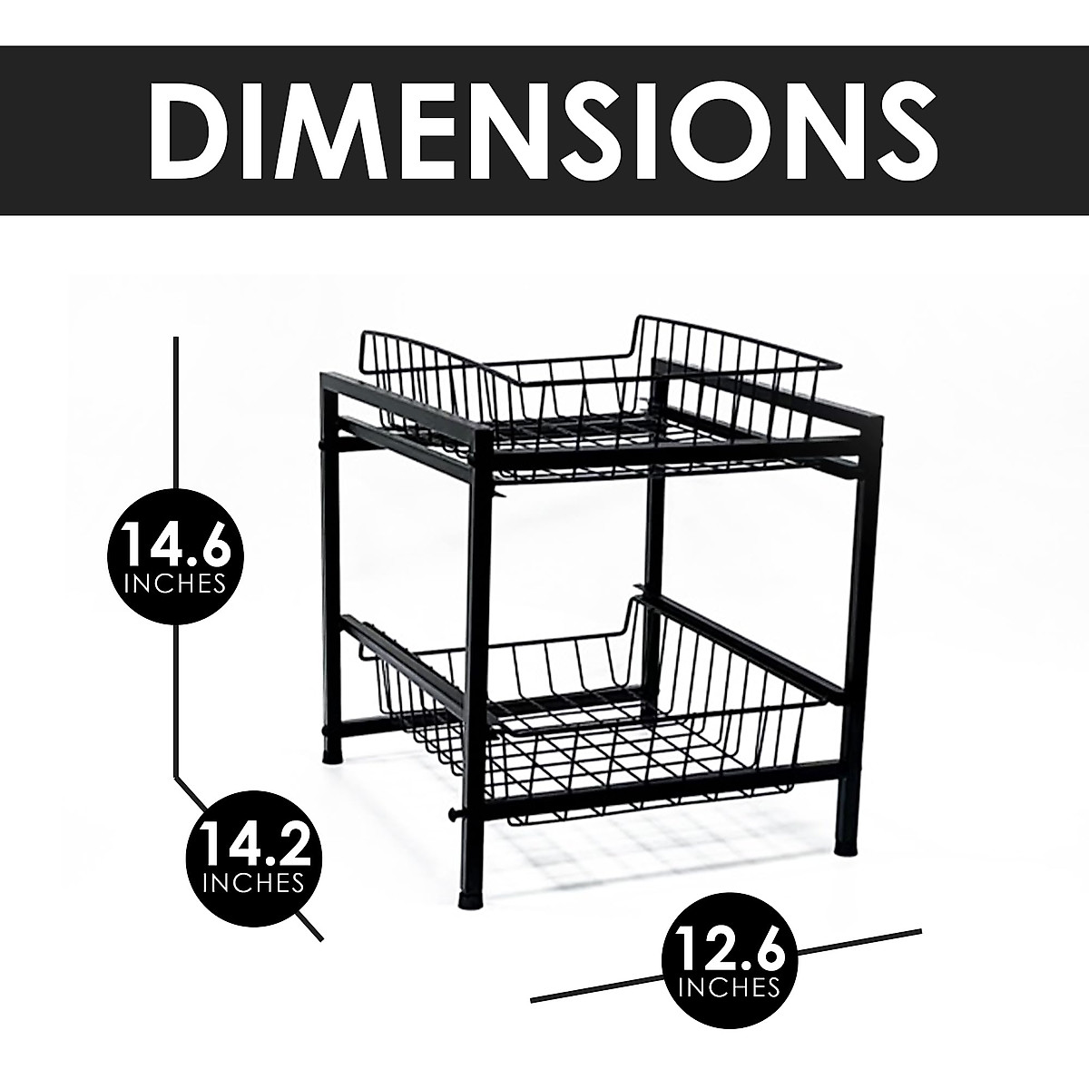 GlobalHome 2 Tier Under Sink Organizer, Sliding Basket Organizer, Kitchen Organizer, Bathroom Pull Out Organizer, Office Organizer 14.2"*12.6"14.6"